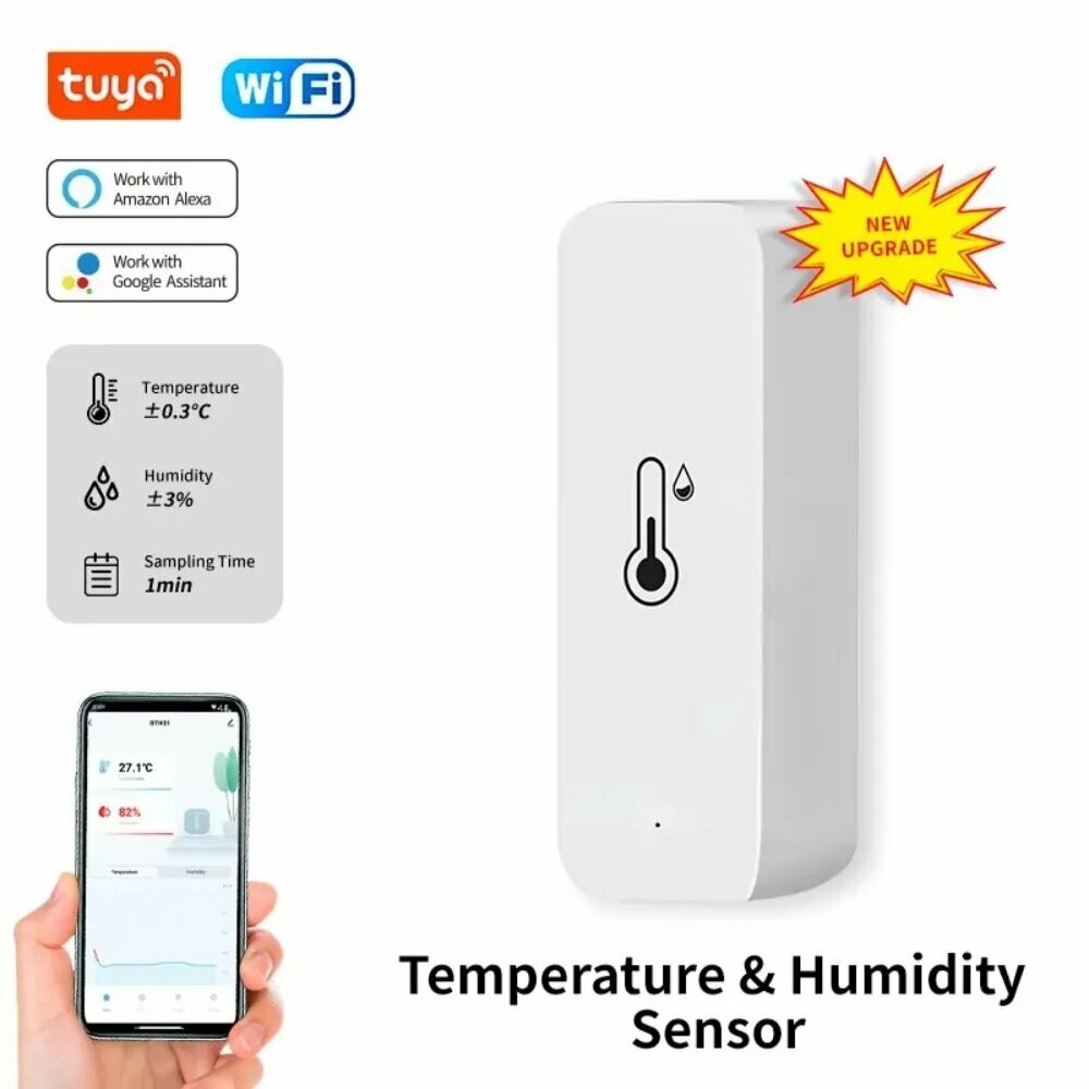 Датчик температуры и влажности для умного дома, термометр-детектор с WiFi, монитор для умного дома через Alexa, Google Home, Tuya Smart Life