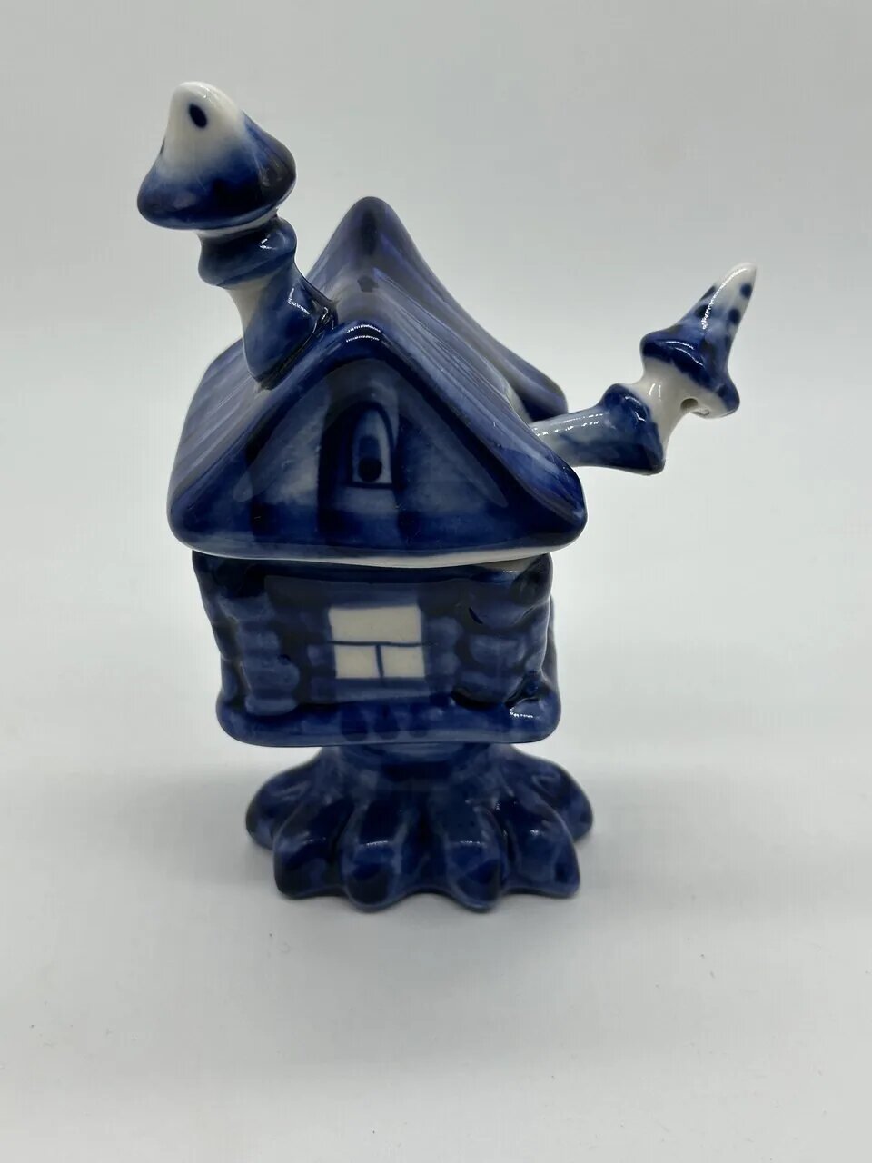 Статуэтка Избушка на курьих ножках солонка Гжель Фарфор винтажная Авторская