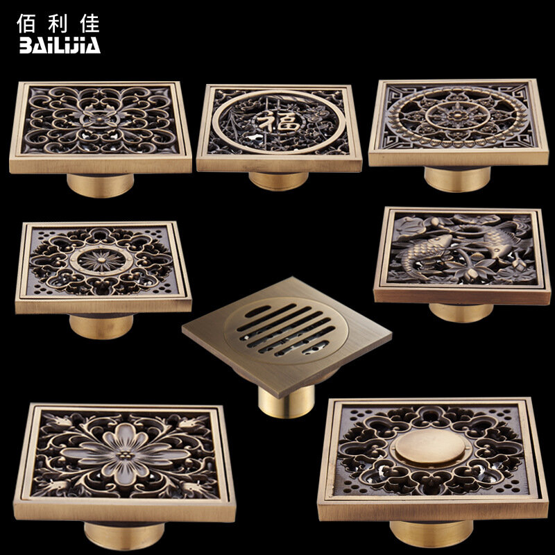 Европейский антикварный стиль, полностью медный самодренажный антирефлюксный напольный слив, антипереливной медный напольный слив, доступны различные цвета, цена от производителя