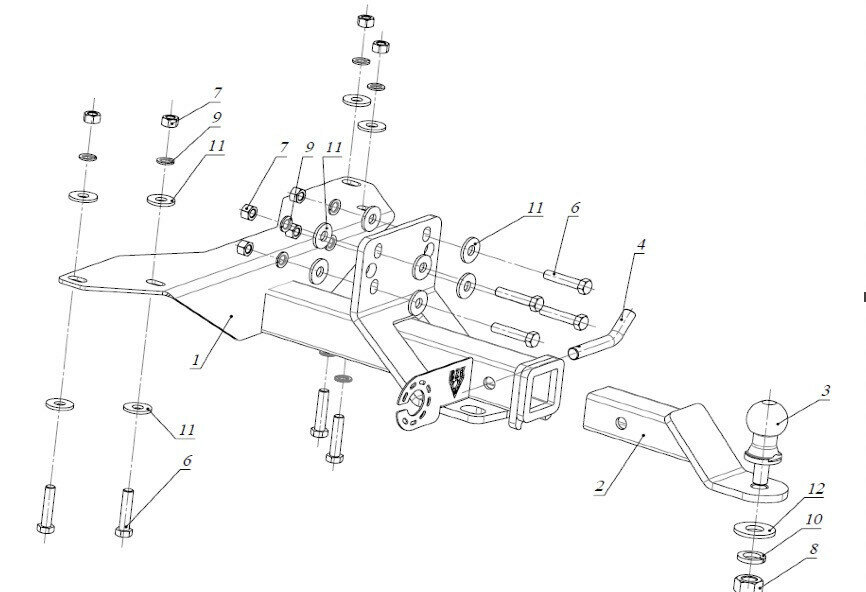 Фаркоп под квадрат для УАЗ Патриот, до 2015 г, Бизон. FA 0611-E