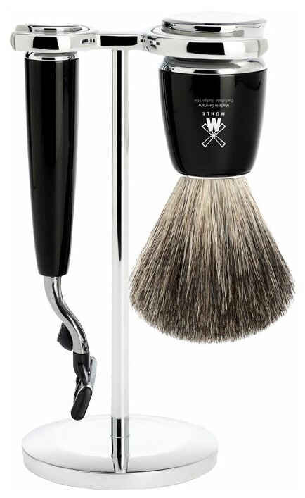 Бритвенный набор Muehle Rytmo, черная смола, натуральный барсучий ворс, бритва Mach3