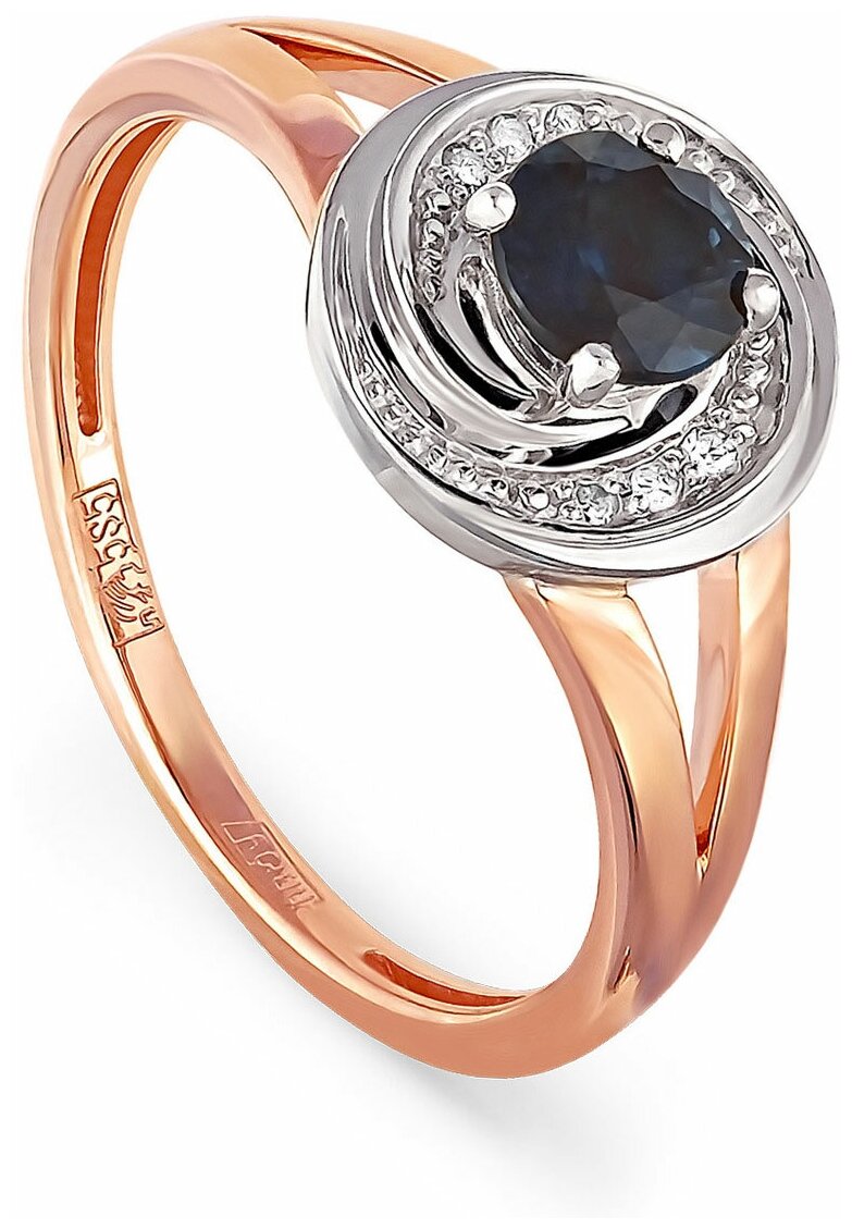 Кольцо, красное золото, 585 проба, сапфир, бриллиант