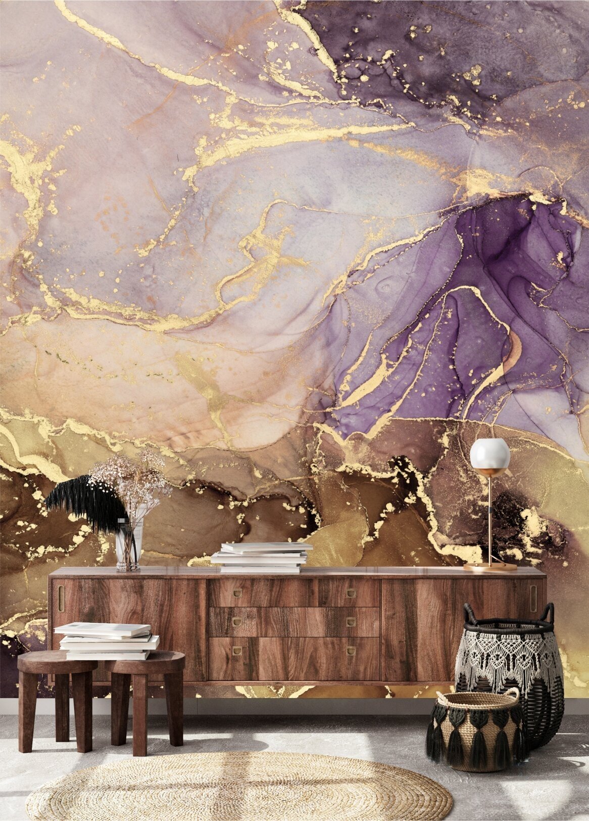 Фотообои "Флюид, мрамор в сиренево-коричневых оттенках" 200х260 см.