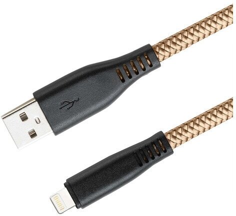Кабель GAL 2637, Lightning (m) - USB (m), 1м, плоский, в оплетке, 2A, золотистый