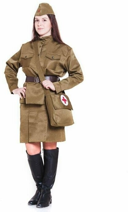 Костюм военный "Санитарочка", пилотка, гимнастёрка, ремень, юбка, сумка, р. 48-50, рост 170 см