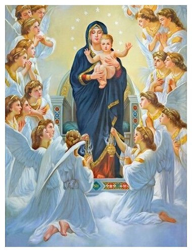 Освященная икона на дереве ручной работы - Пресвятая Дева Мария с младенцем, 9x12x3 см, арт Ид3620