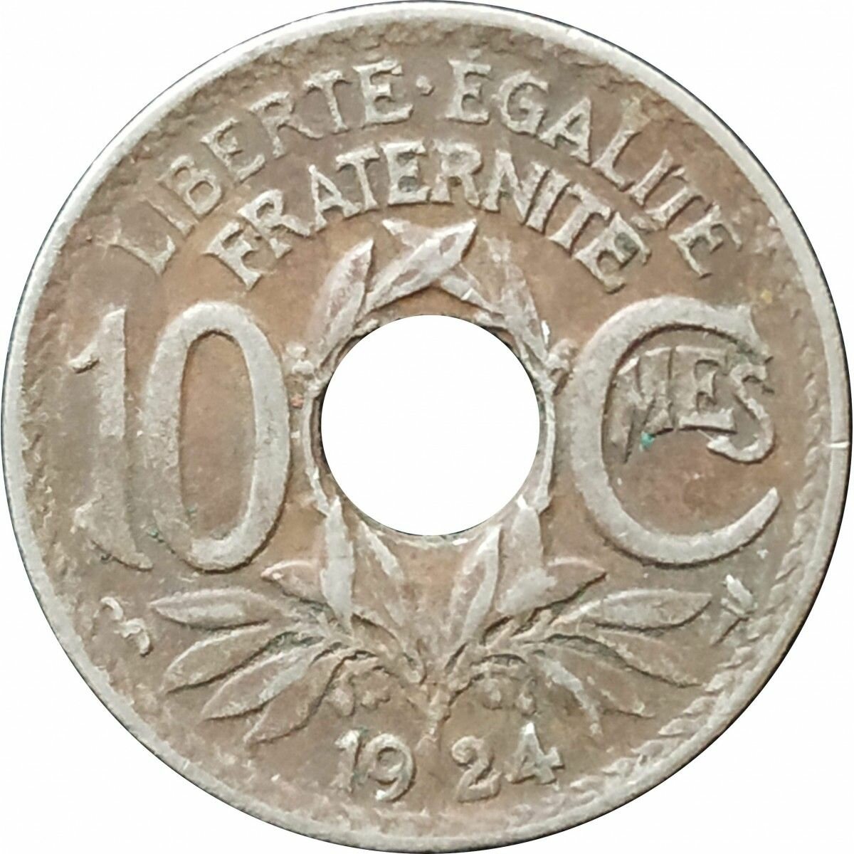 10 сантимов 1924 Франция Рог изобилия из оборота