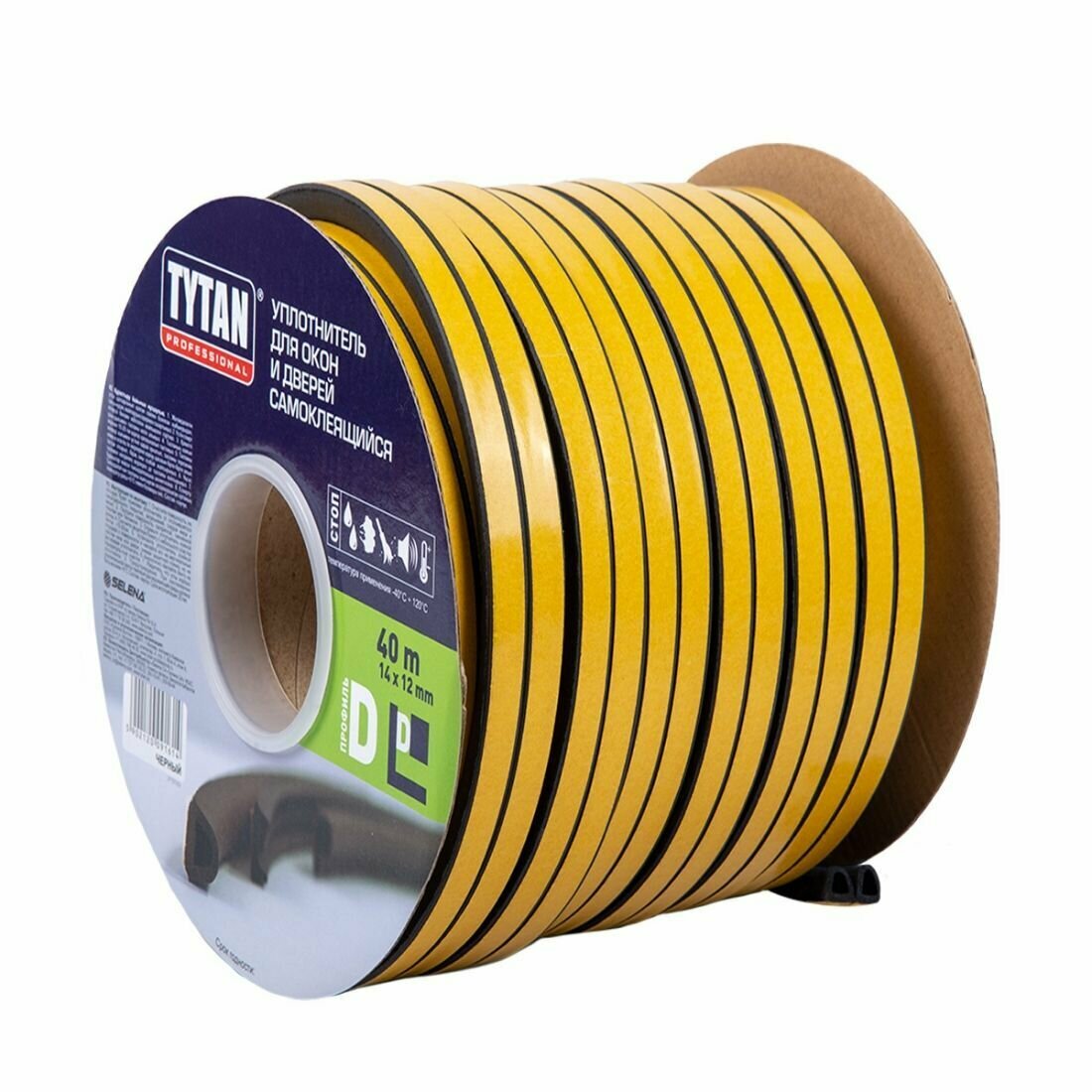 Уплотнитель для окон и дверей самоклеящийся TYTAN Professional D-профиль 14х12мм , 40м белый