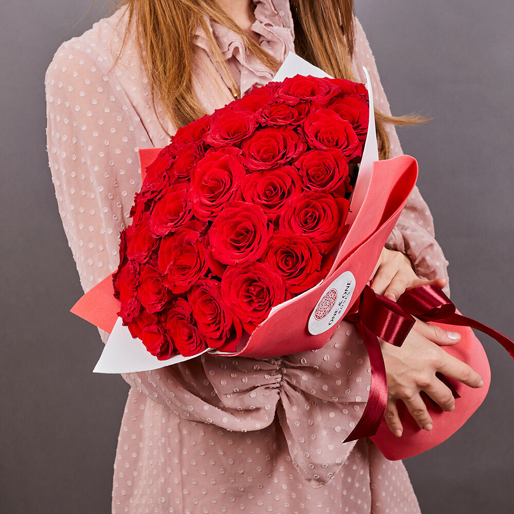 Букет FLORY LOVE, красные розы, для любимой и мамы, 29 цветов