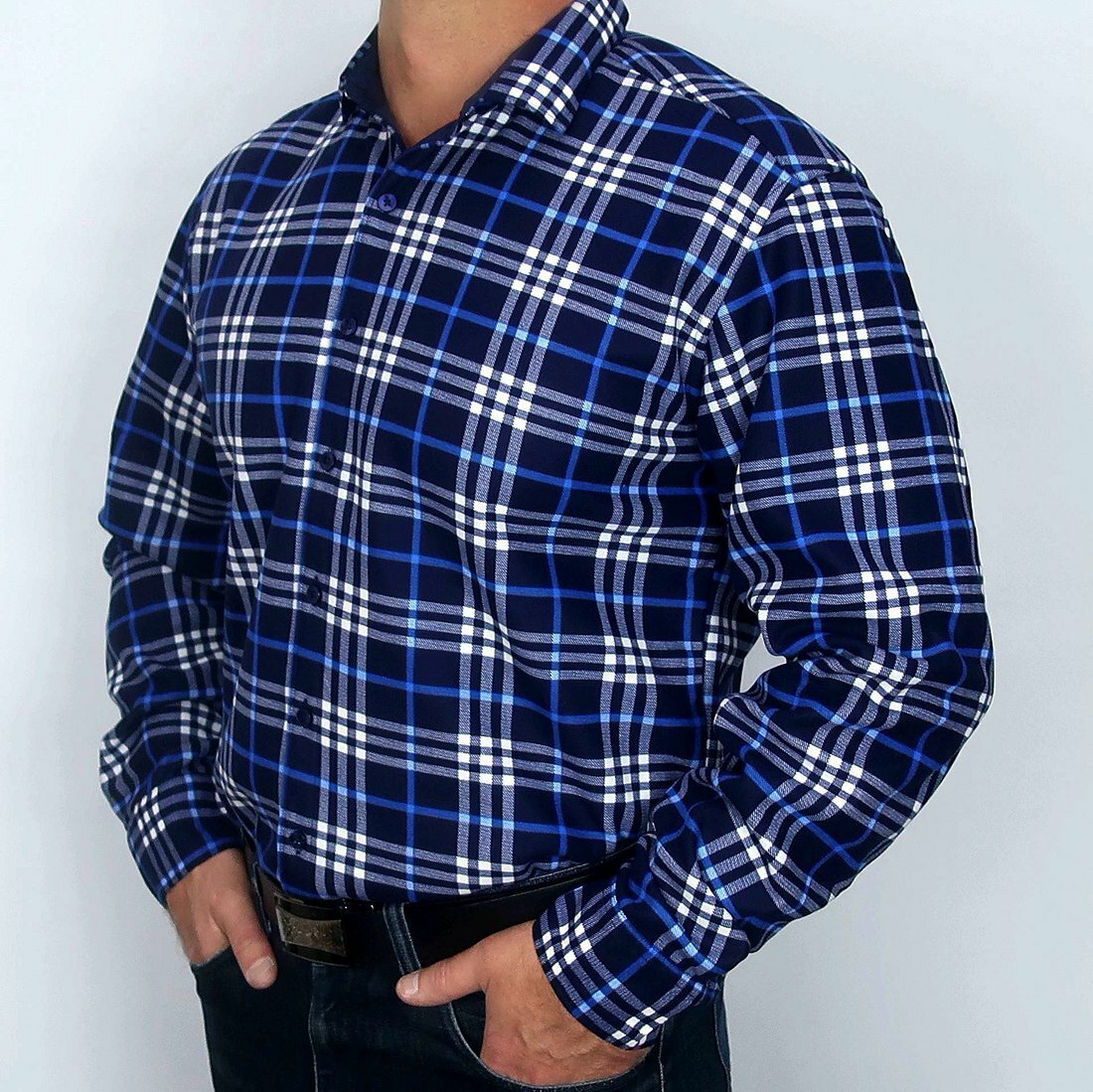 Рубашка WESTTIGER приталенная с длинным рукавом мужская рубашка, темная сорочка, на пуговицах, рубаха на любой сезон, разноцветная клетка, без карманов, фланель теплая рубашка Slim fit с приталенным кроем зауженная