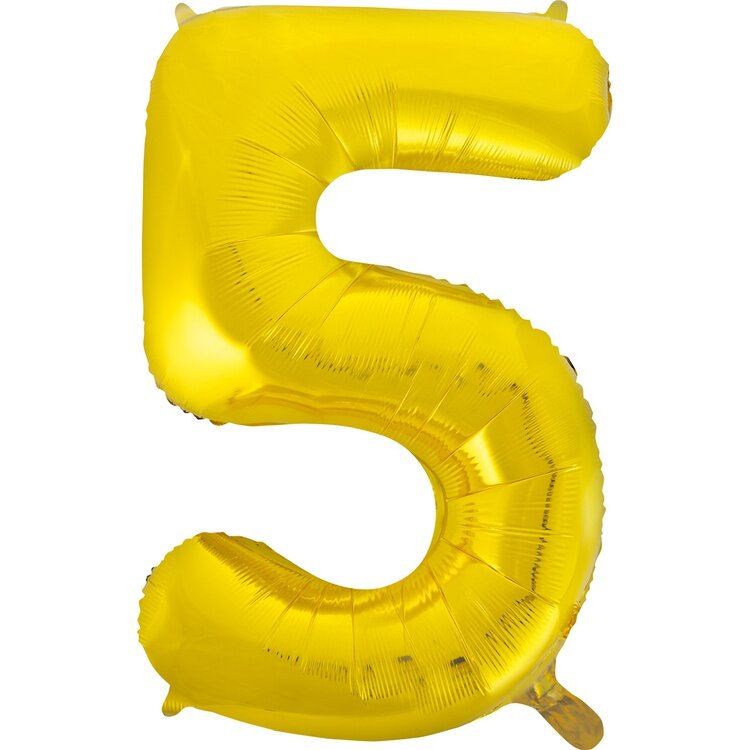 Фольгированная цифра "5", золотая, 40" (100 см)