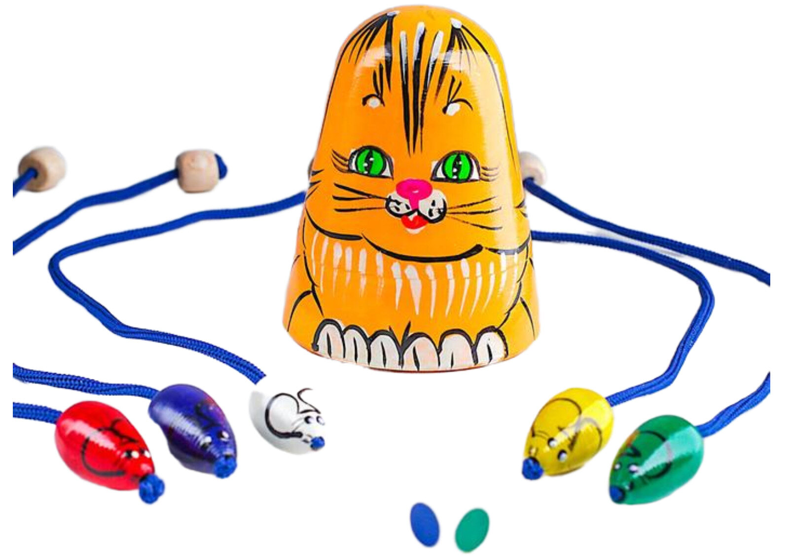 Развивающая деревянная детская игрушка "Кошки-мышки" рыжая кошка, подвижная игра на развитие реакции и ловкости