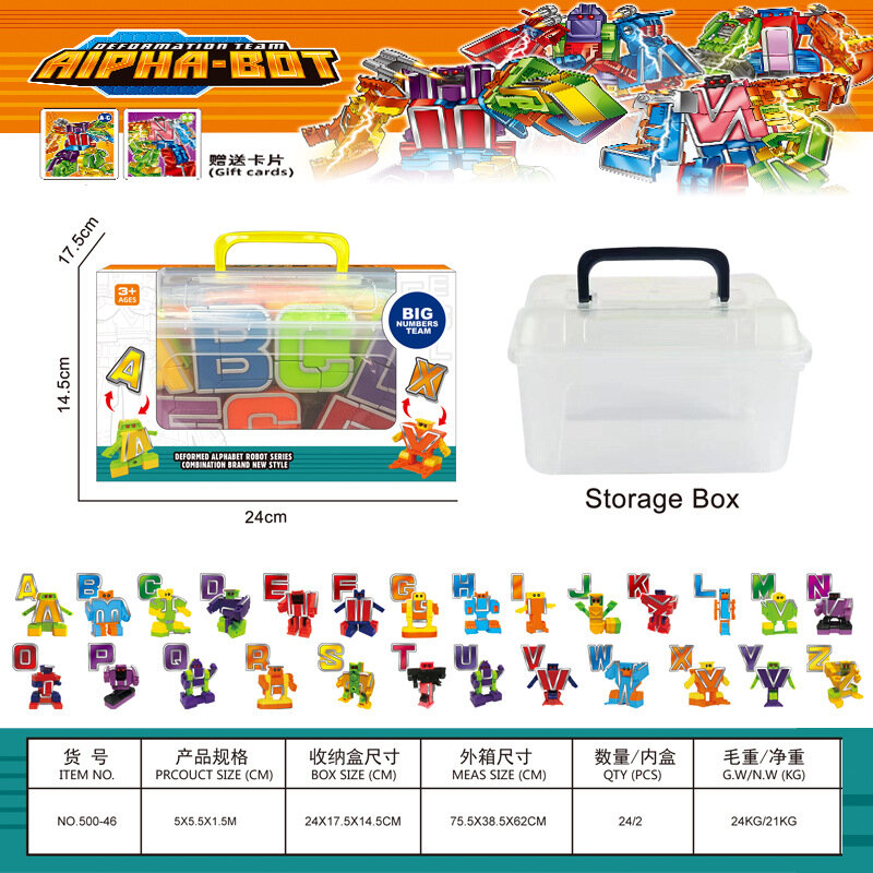 Набор из 26 алфавитных трансформируемых роботов с кейсом, обучающий инструмент для детей