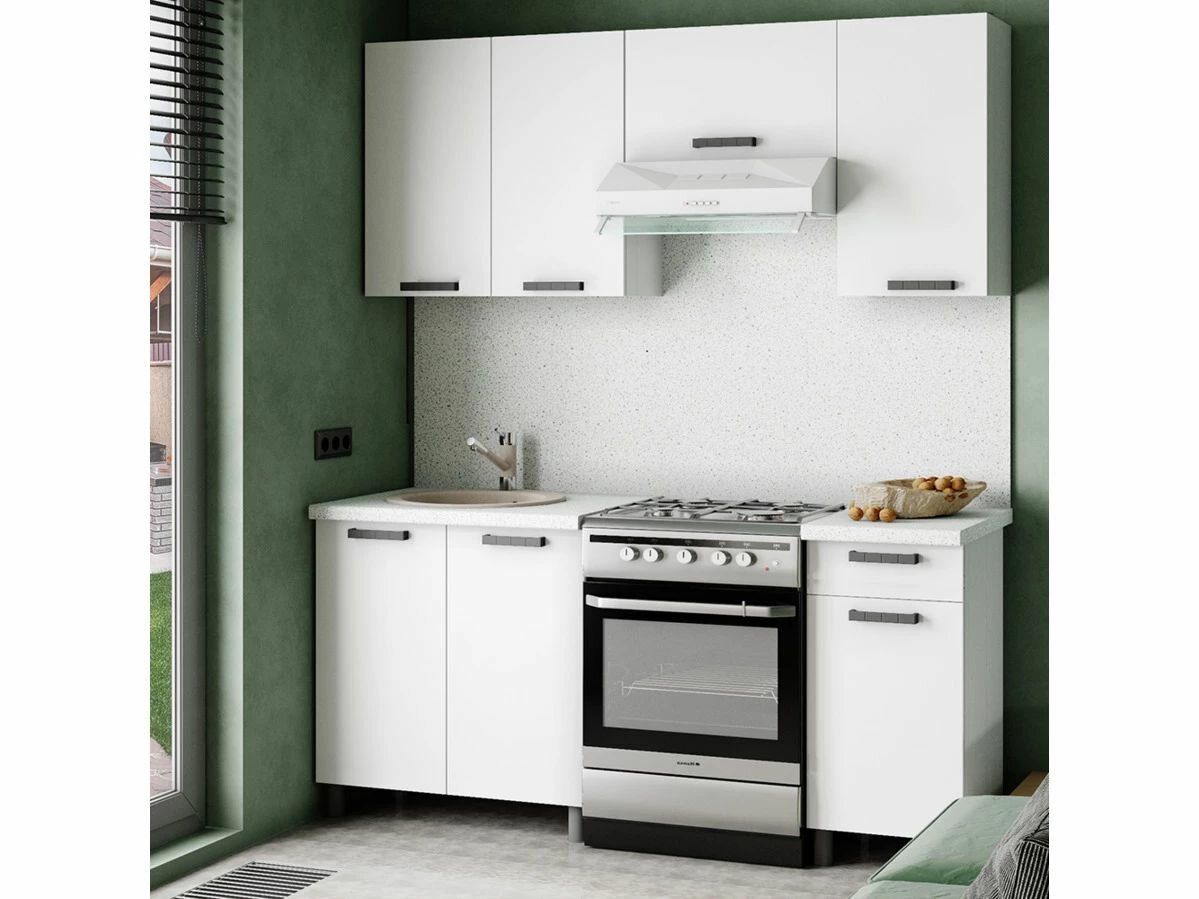 Кухонный гарнитур (кухня) без столешницы Осло 1.8м c окапом, фасад Карбон Фарфор, корпус белый ЛДСП 1800х2160х430 тэкс