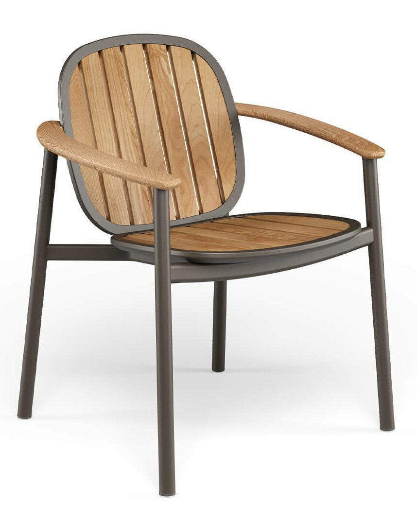 Обеденное деревянное кресло EMU Twins, садовое, на металлокаркасе, из тика, светло-коричневое