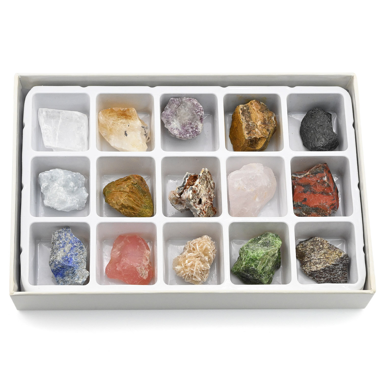 Коллекция минералов и горных пород 180*120*33мм, 15 видов камней. .