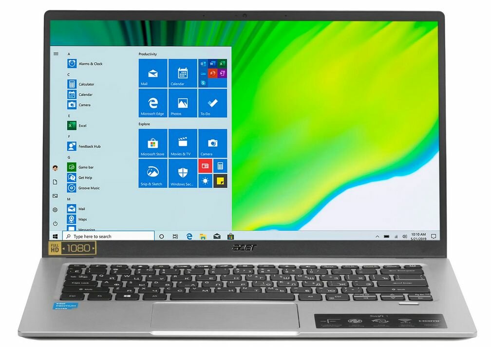 14" Ноутбук Acer Swift 1 SF114-34-P441 (NX. A77ER.004) серебристый - 1920x1080, IPS, Intel Pentium Silver N6000, ядра: 4 x 1,1 ГГц, 8 ГБ, SSD 256 ГБ, Intel UHD Graphics 615, Windows 10 Home