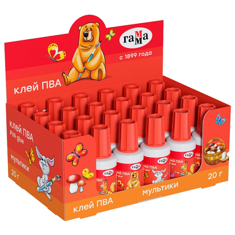 Клей ПВА гамма "Мультики" с кисточкой 20 г 170620202 5 шт