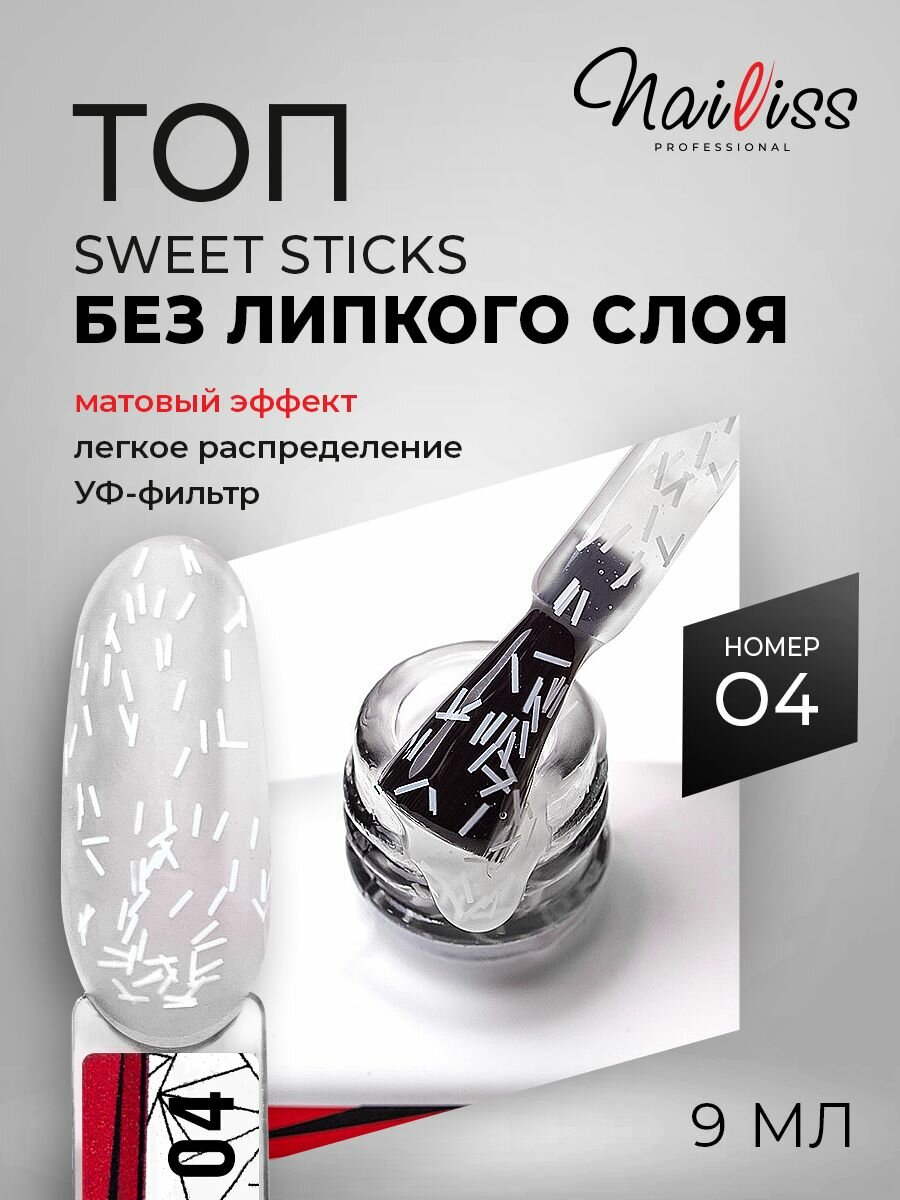 Топ для гель лака ногтей без липкого слоя матовый №04 Nailiss, 9 мл