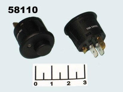Кнопка 14/10 R13-559 черная LED RED круглый с фиксацией 3 контакта