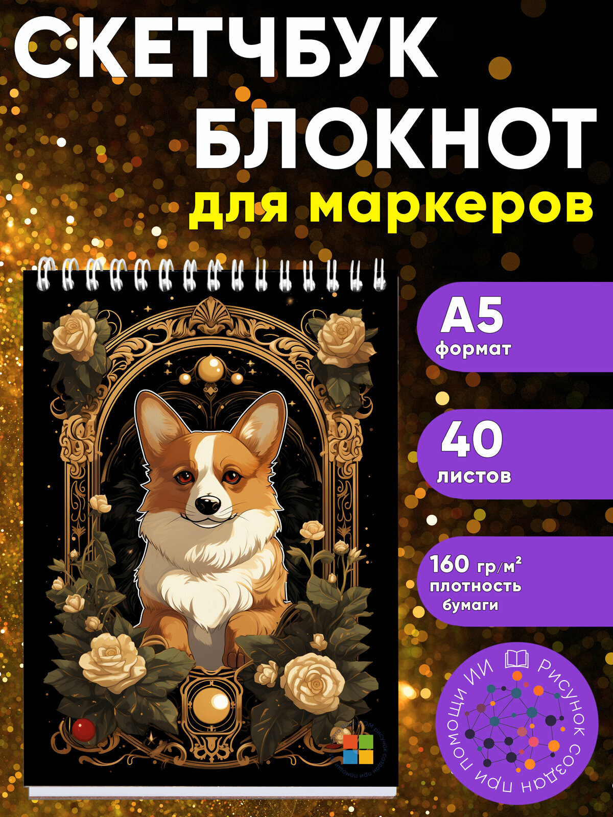 Скетчбук Корги Таро , А5 (размер 17 x 23 см)