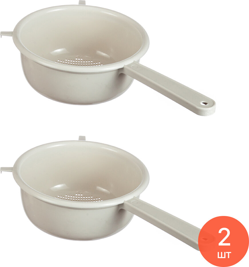 Дуршлаг Idea / Идея КН1130 с ручкой, из пищевого пластика, белый, 200x350x90мм / кухонные принадлежности (комплект из 2 шт)