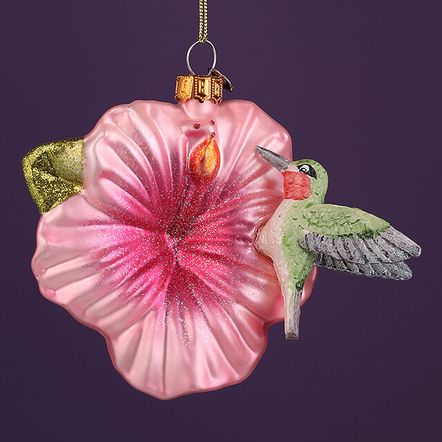 Елочная игрушка Цветок с Колибри 11 см в подарочной коробке, стекло, Winter Deco, 4060425-wd