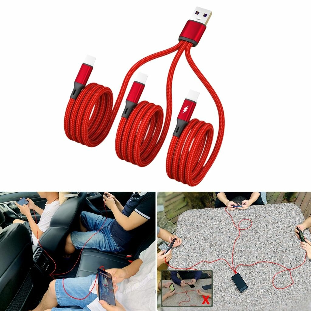 3-в-1 Нейлоновый плетеный провод для зарядного устройства ноутбука USB к кабелю 3x Type-C