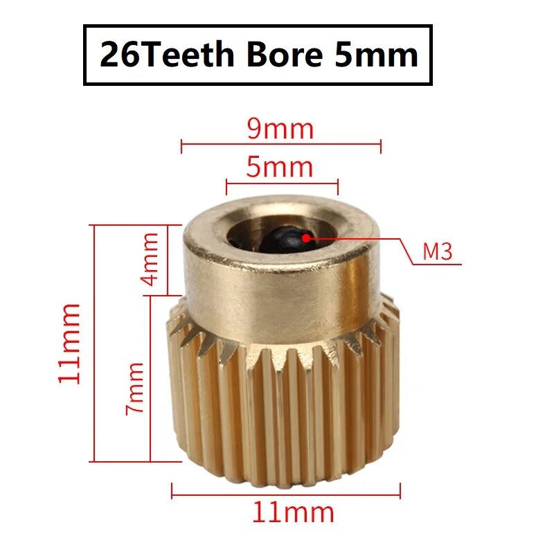 MEGA Латунные шестерни для экструдера MK8 MK7 40/26 зубов 4PCS, 26T B5 Gear