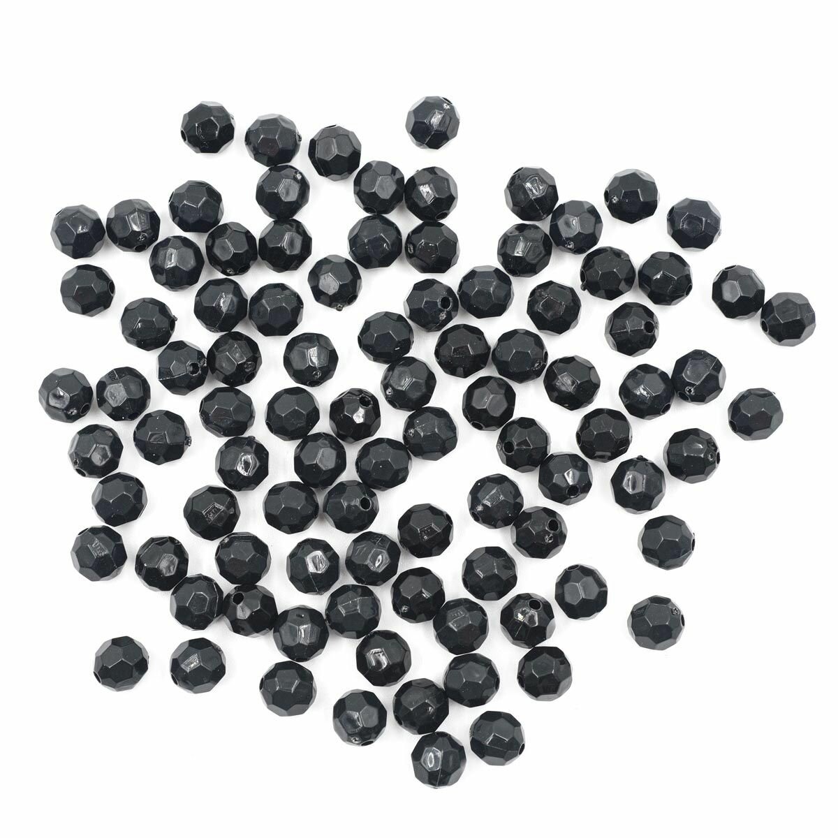 2023 Бусины пластиковые, акрил, прозрач. в цвете, граненые круглые, 8мм, 25гр, Astra&Craft (90 черный)