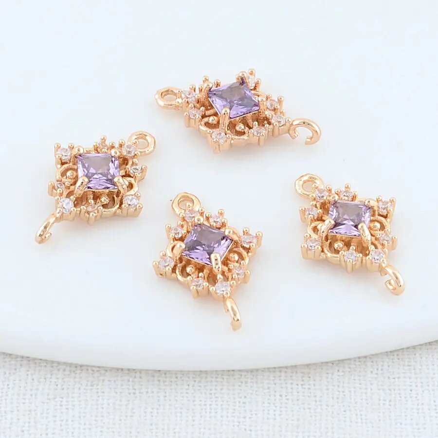 Подвески из латуни Florainer Tina 14-каратное золото 11*17 мм 10PCS, Purple Color