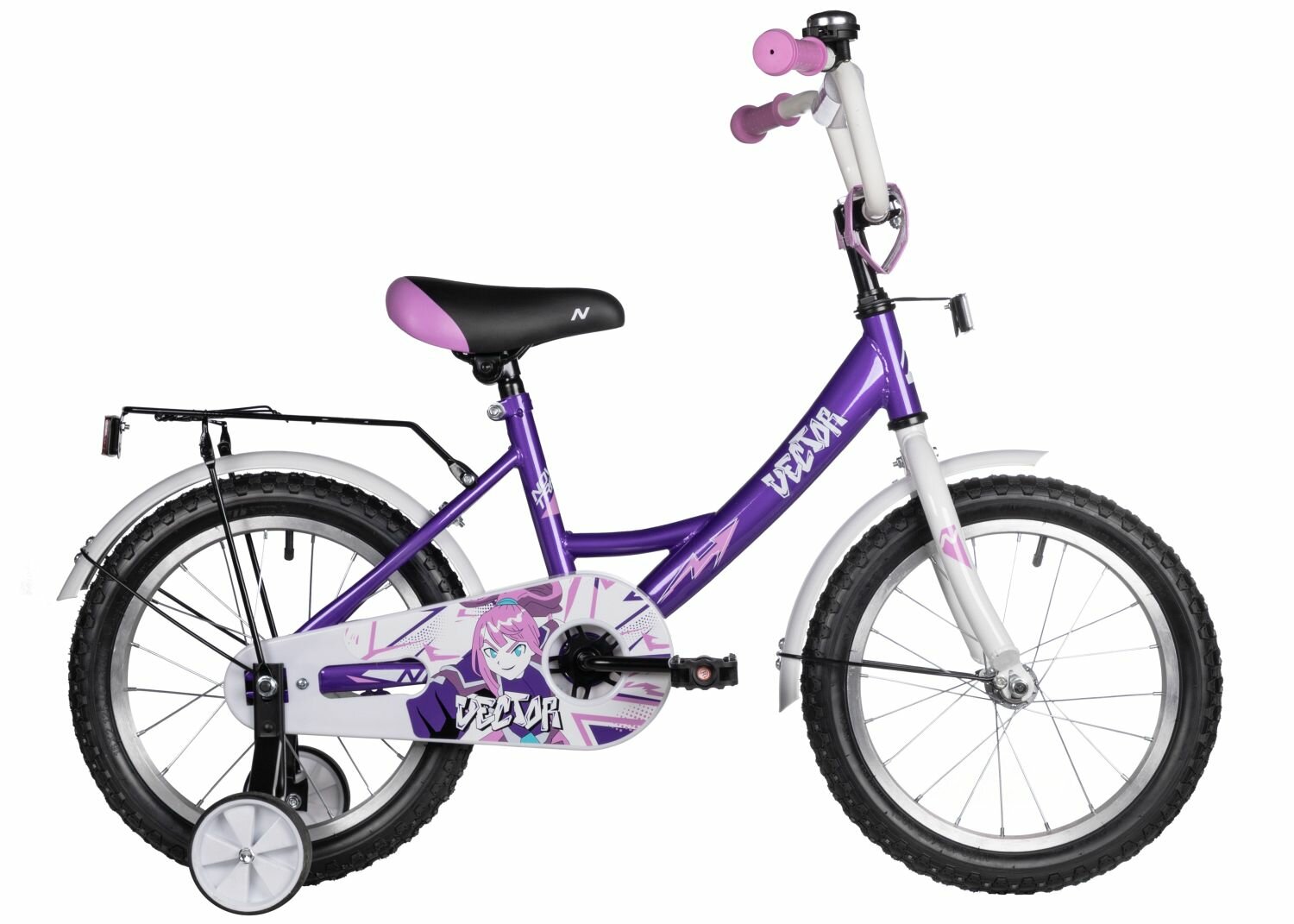 Велосипед Novatrack Vector 16 (2025), стальная рама, на рост 98-110 см, Фиолетовый