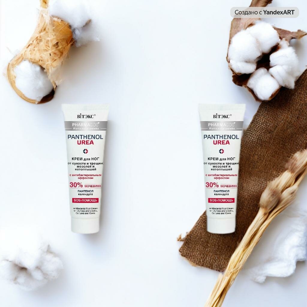 Витэкс Крем для ног от сухости и трещин, мозолей и натоптышей с антибактериальным эффектом PHARMACos PANTENOL UREA, 75мл, 2 шт
