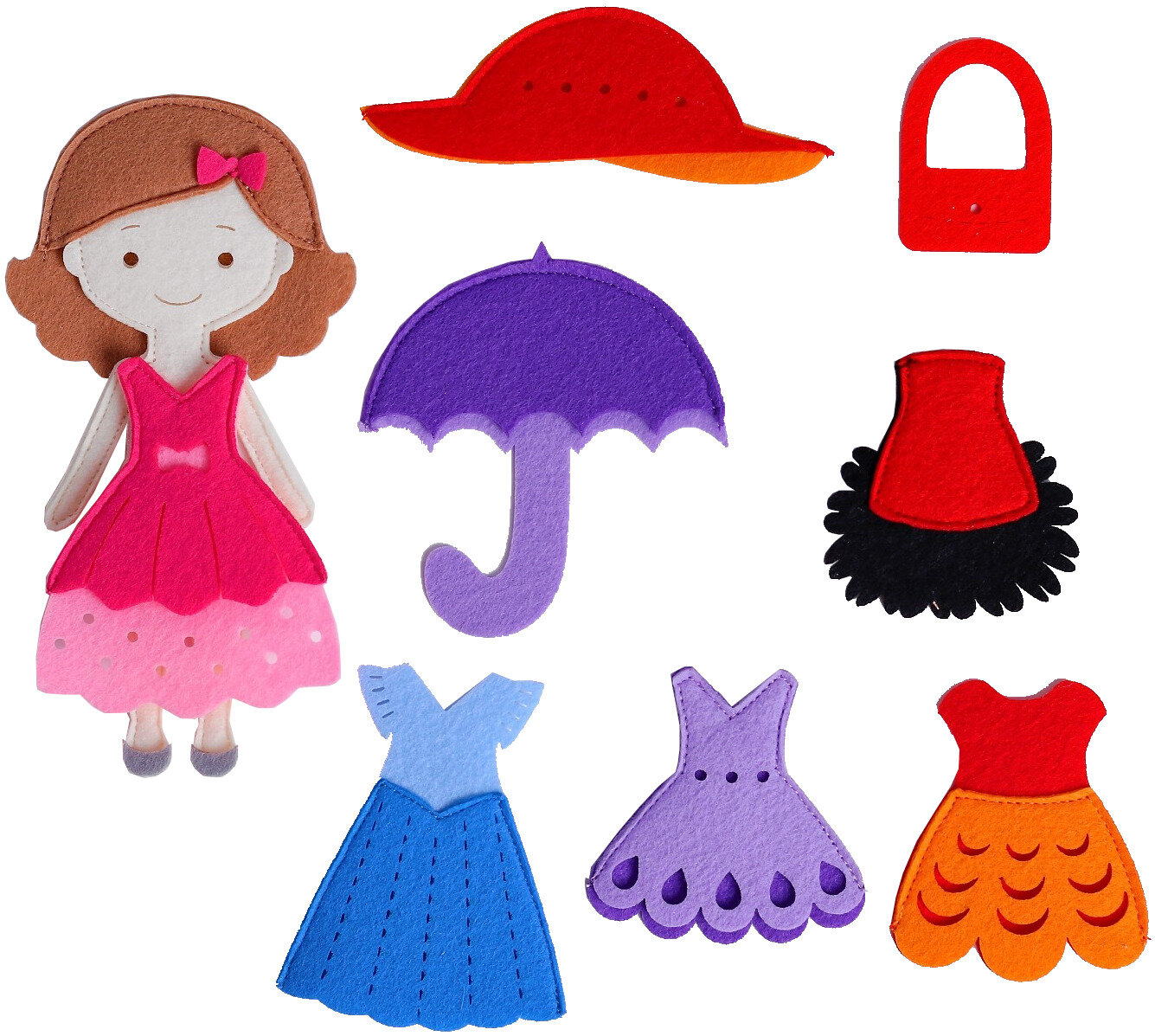 Детский игровой набор "Одень куклу. Маленькая модница", развивающая игра из фетра с фигуркой и набором одежды на липучках