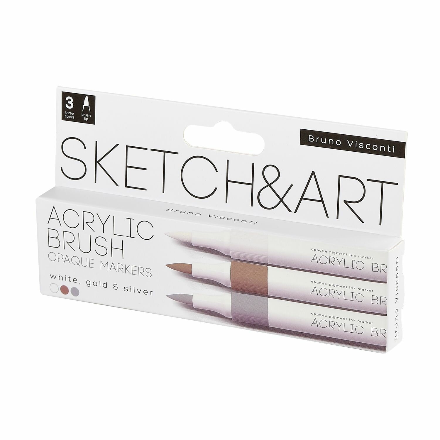 Набор маркеров-кистей акриловых 3 цвета золотой серебряный белый