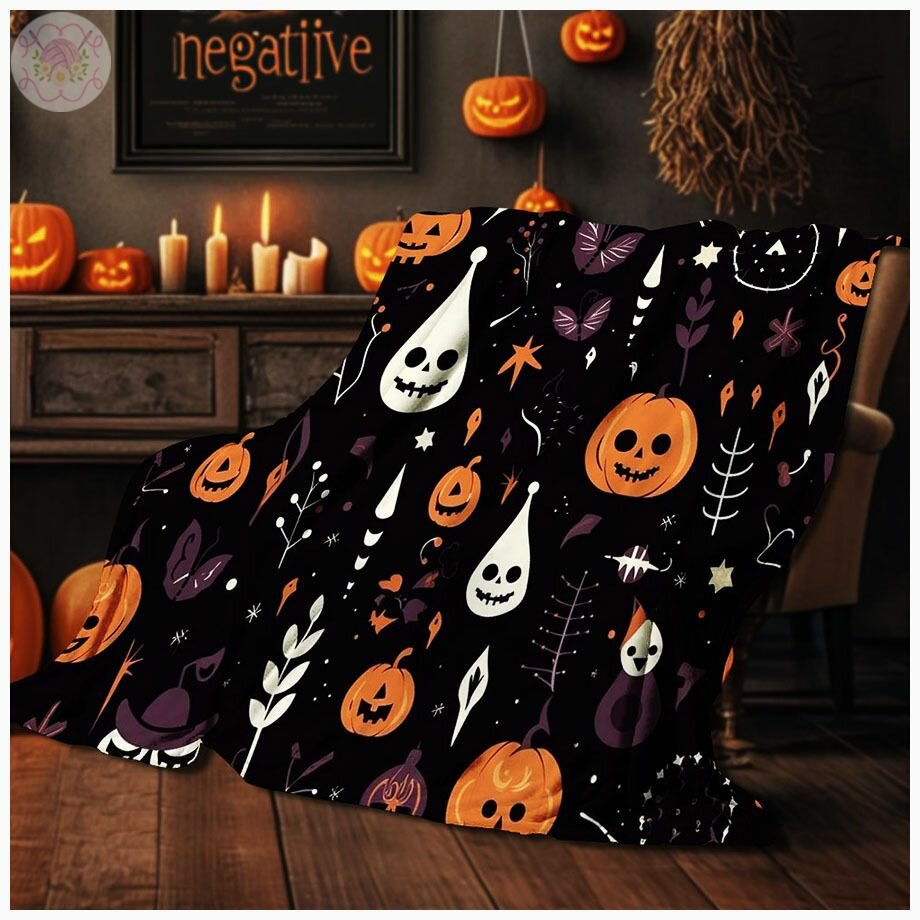 Плед на Хэллоуин из фланели с тыквами и привидениями, Halloween покрывало на кровать, пушистый плед на диван и кресло для сна и отдыха, теплое одеяло, простыня, накидка - мягкий и удобный