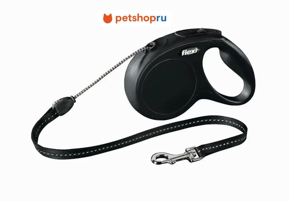 Flexi Поводок-рулетка Classic Basic, трос, для собак до 20кг, длина 5м, чёрная