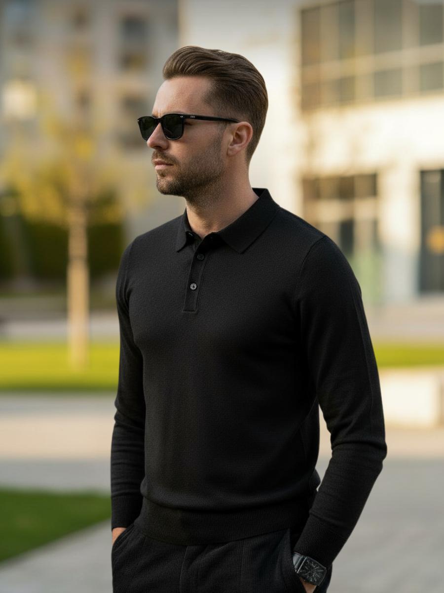 Поло вязаный с длинным рукавом