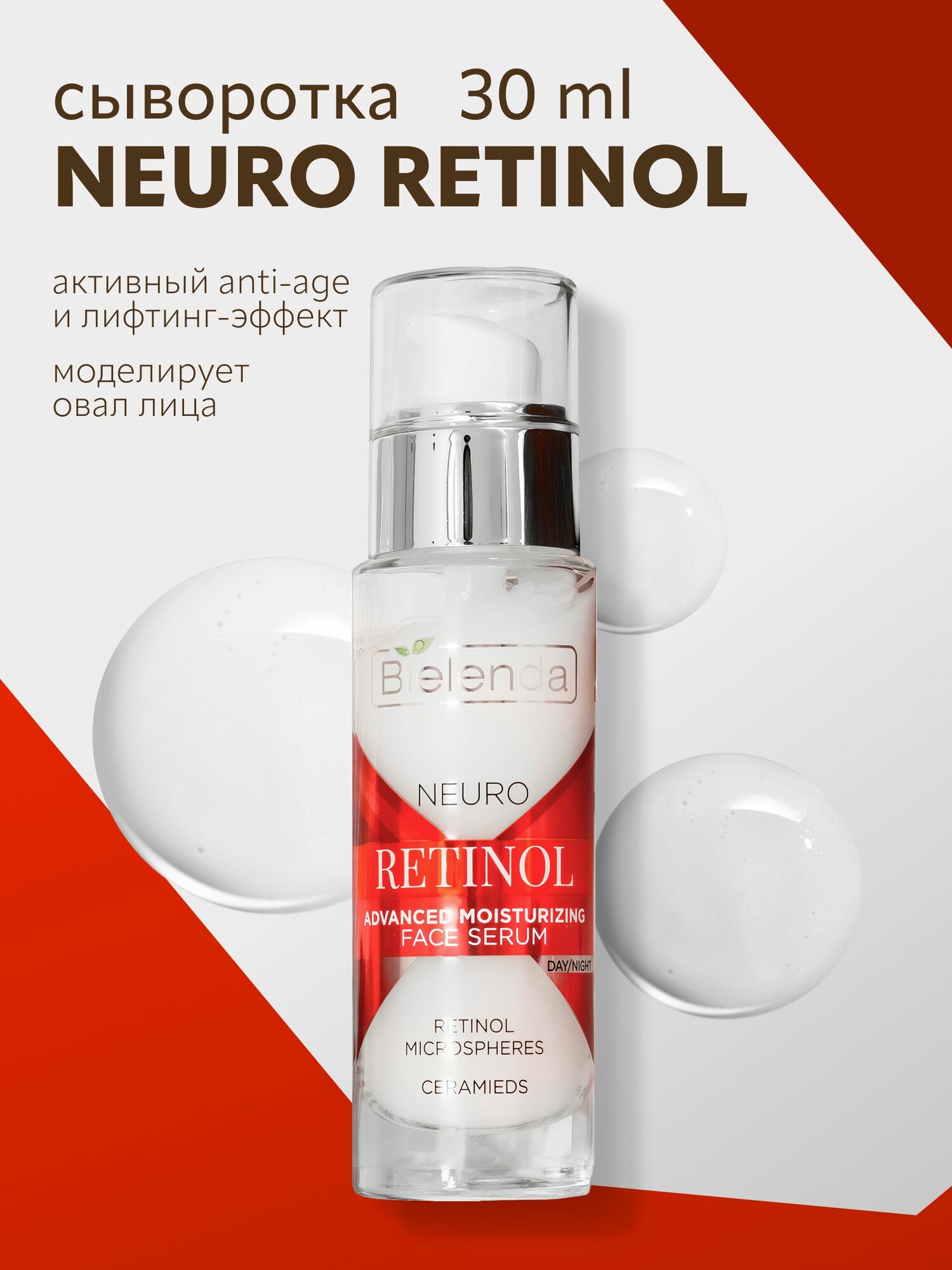 Сыворотка для лица Bielenda NEURO RETINOL нейропептидная, омолаживающая, 30 мл.