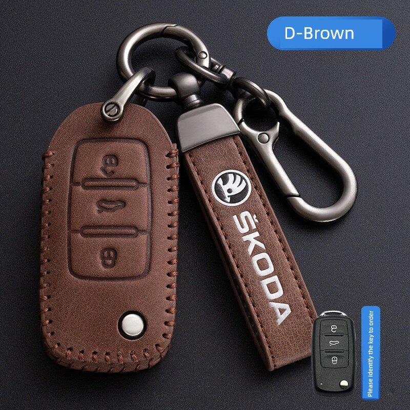Кожаный чехол для ключей из натуральной кожи для Skoda Superb и Octavia, коричневый, прочный материал,