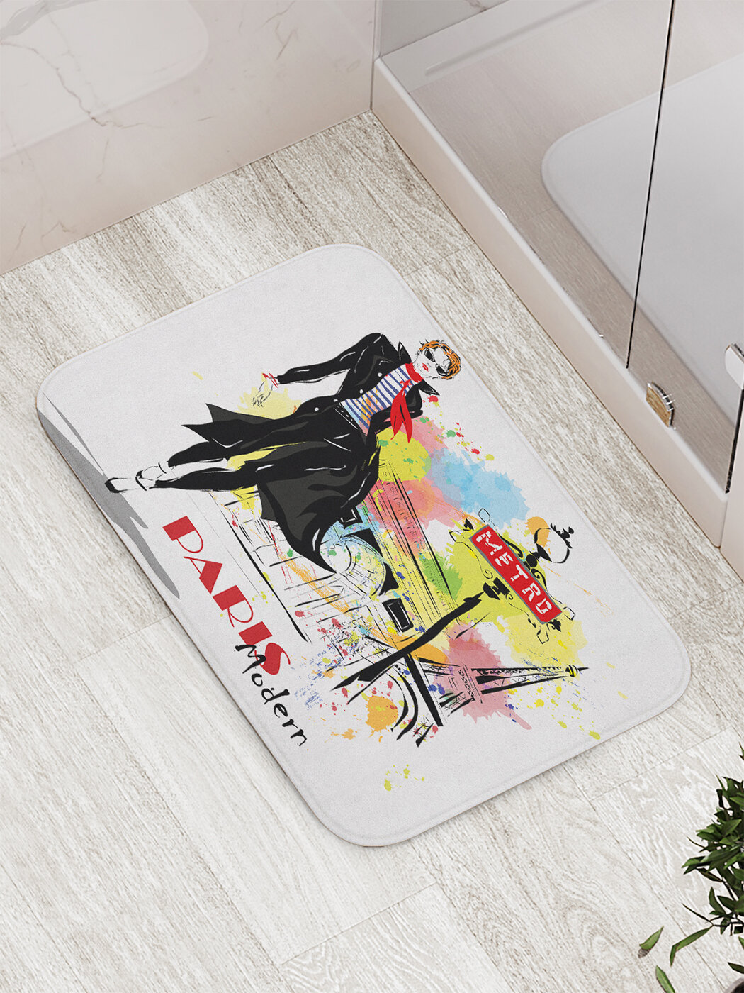 Коврик для ванной комнаты, туалета "Прогулка по Парижу" противоскользящий, 52х77 см, JoyArty