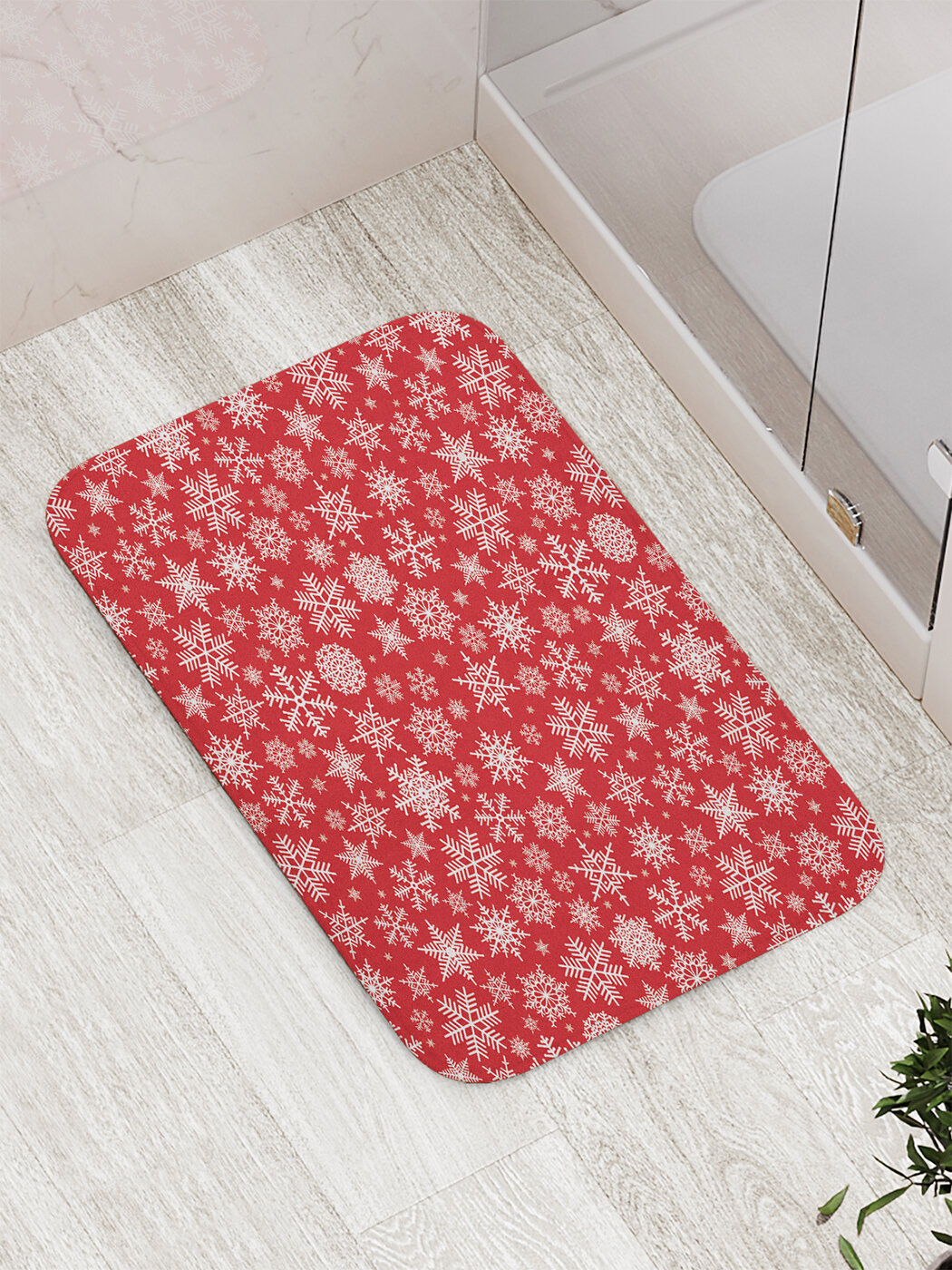 Коврик для ванной комнаты, туалета "Рождественские снежинки" противоскользящий, 52х77 см, JoyArty, серия Новый год
