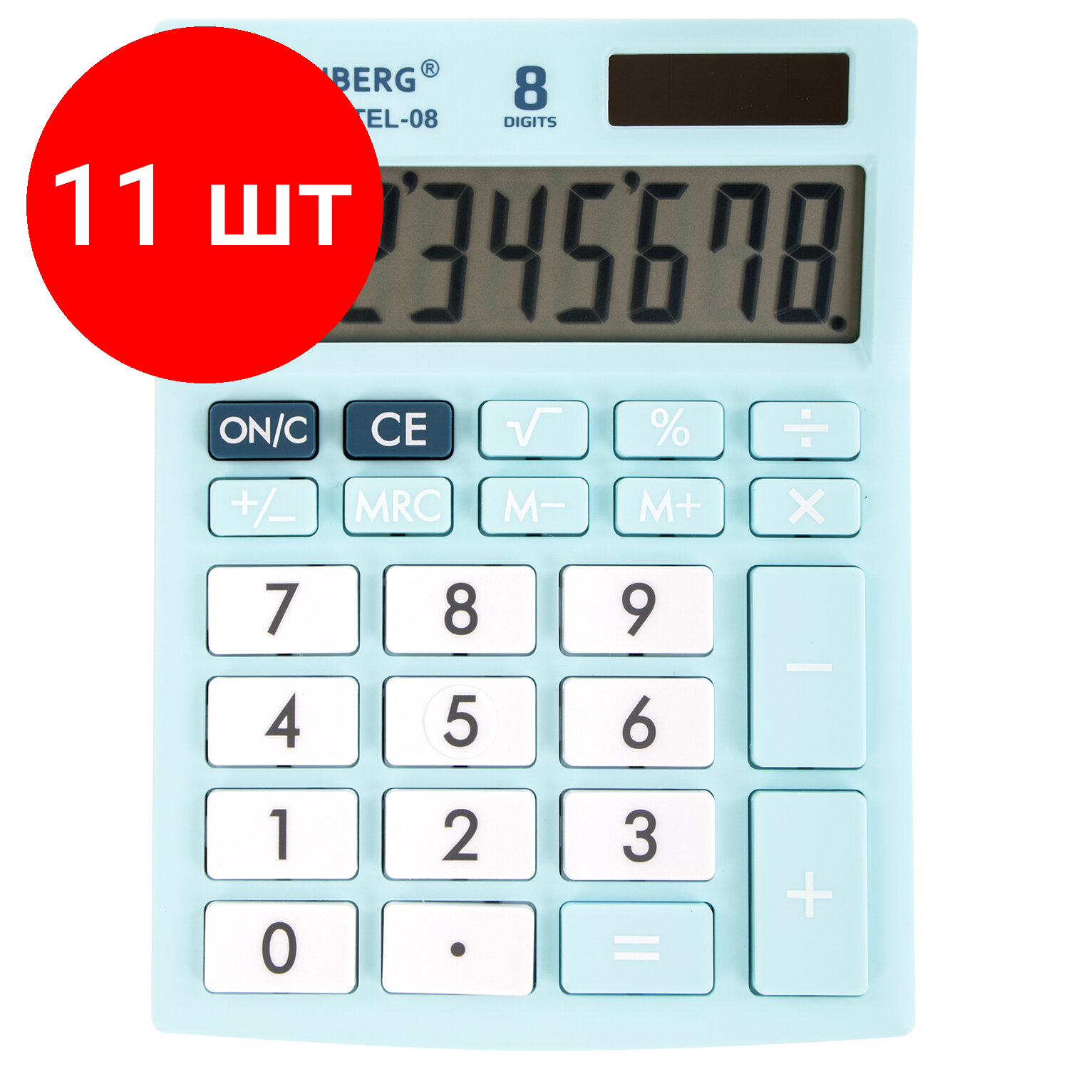 Комплект 11 шт, Калькулятор настольный BRAUBERG ULTRA PASTEL-08-LB, компактный (154x115 мм), 8 разрядов, двойное питание, голубой, 250513