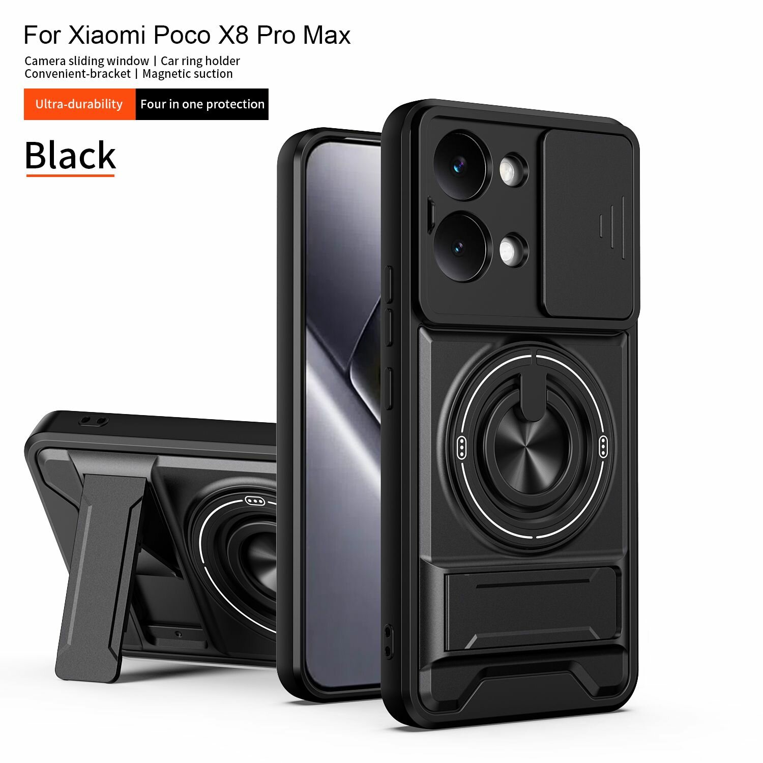 Чехол для Xiaomi POCO X8 Pro Max / Redmi Turbo 5 Max / Поко Х8 Про Макс / Редми Турбо 5 Макс с крышкой для веб-камеры и кольцевым креплением на 360 градусов, защитный чехол с защитой от падения