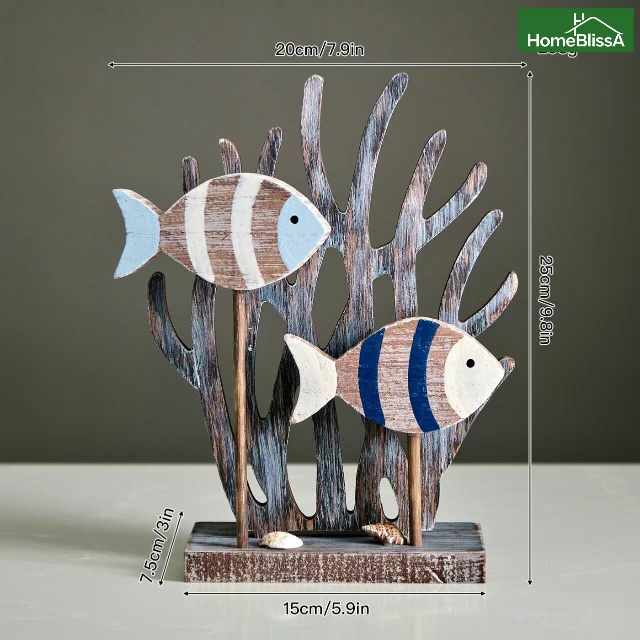 Средиземноморский морской декор, деревянная Две маленькие рыбки, мягкая отделка для дома и выставочных помещений