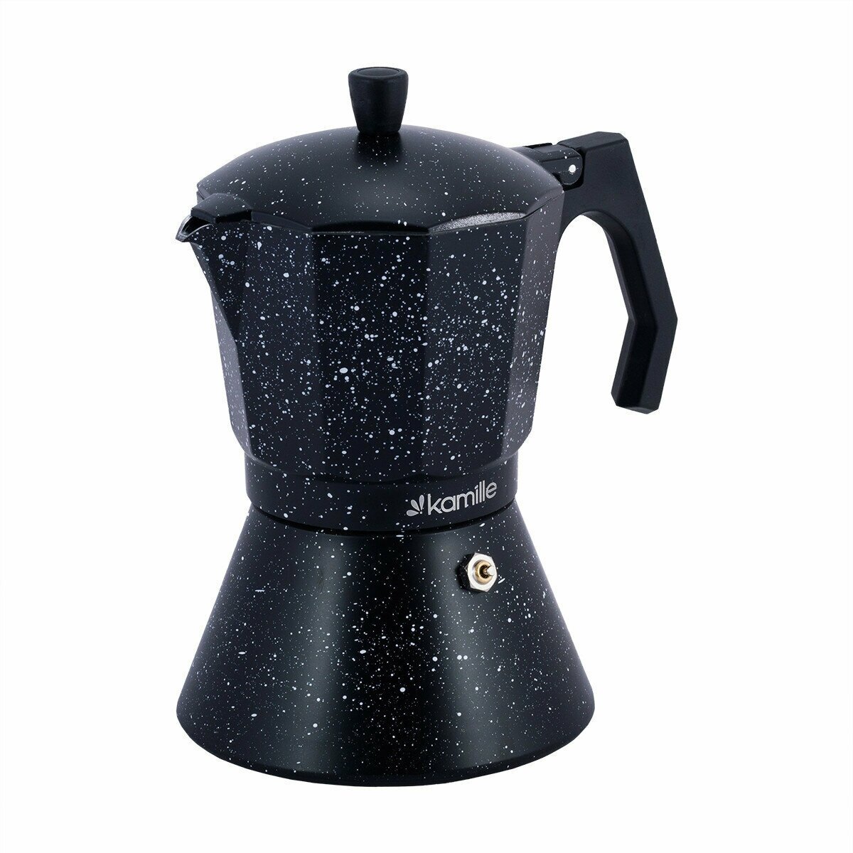 Кофеварка гейзерная 600 мл. Kamille КМ-2514MR (12 порций) из алюминия с индукционным дном (черный)