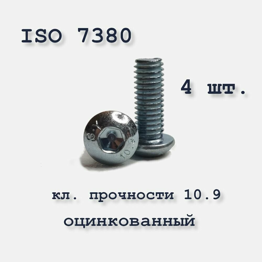 Винт с полукруглой головкой, М10х40, ISO 7380 / ГОСТ 28963-91, под шестигранник, оцинкованный, 4 шт.