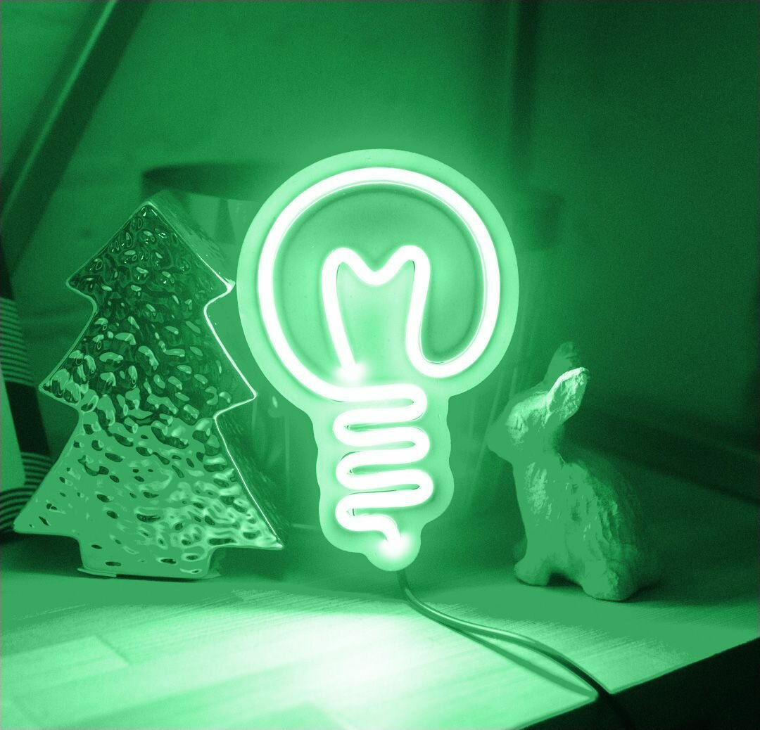 Неоновый USB ночник Elmarto Лампочка, 17х10 см, зеленый