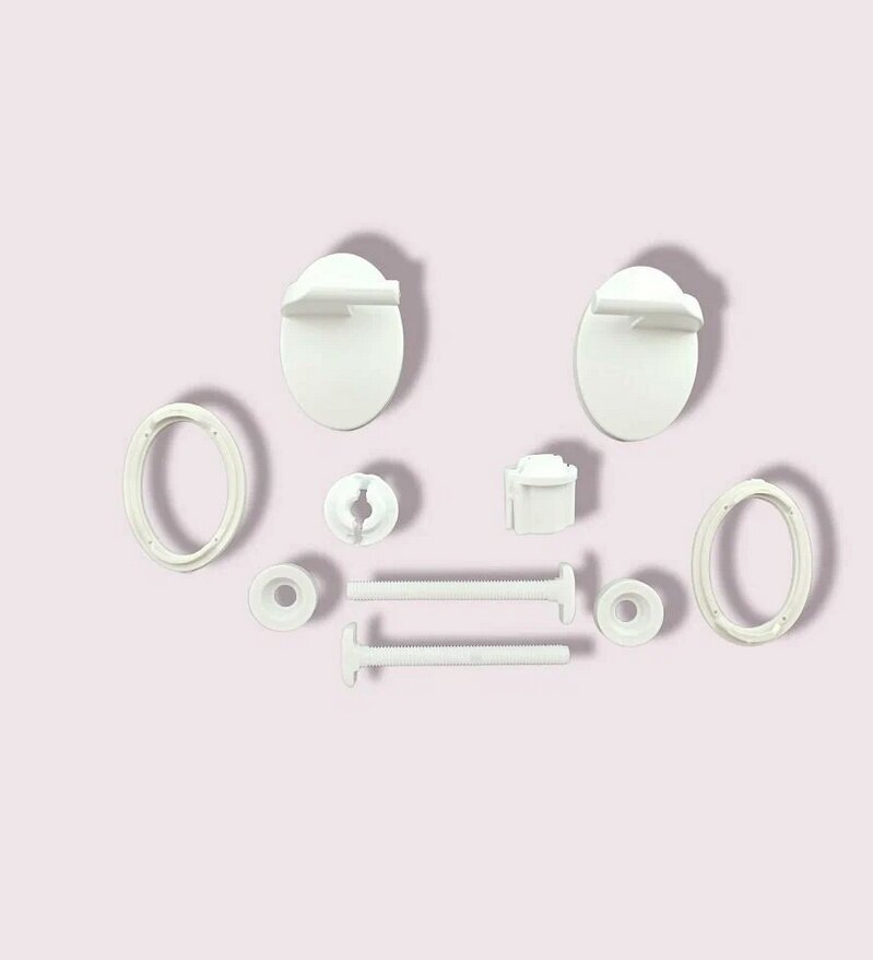 Комплект крепежа сиденья КР-07 (г. Псков) Длина крепления: 8 см, резьба пластиковой шпильки: 0,8 мм, диаметр шайбы 61х43 мм.