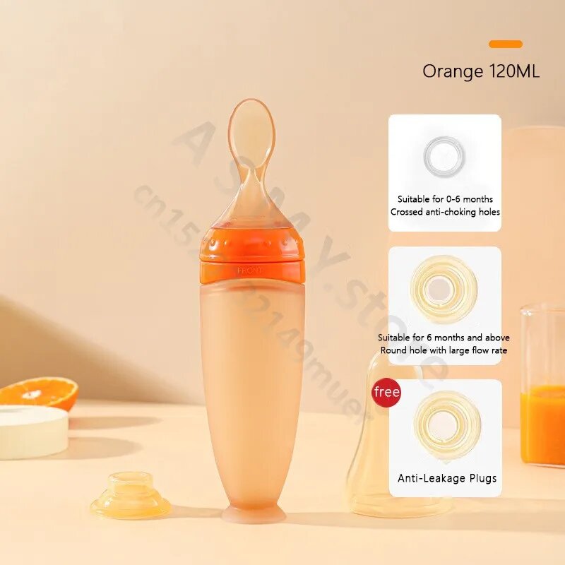 Силиконовая бутылочка-ложка для кормления 120 мл, Orange
